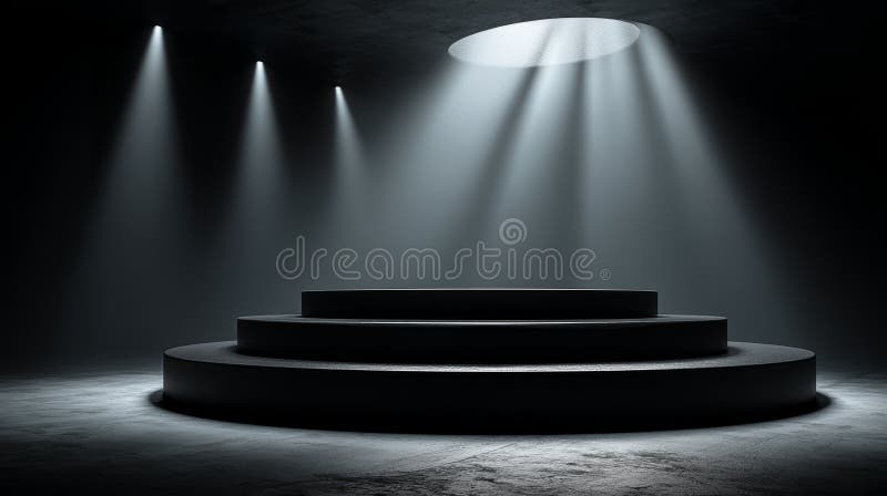 Dramatic Black 3D Round Stage with Sharp Light Effects in a Dark ...