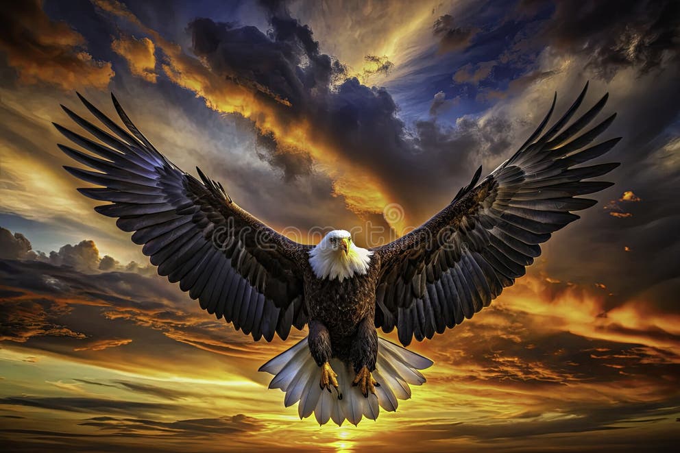 Dramatic Black Eagle Panoramic Powerful Bird of Prey Soaring Above a ...