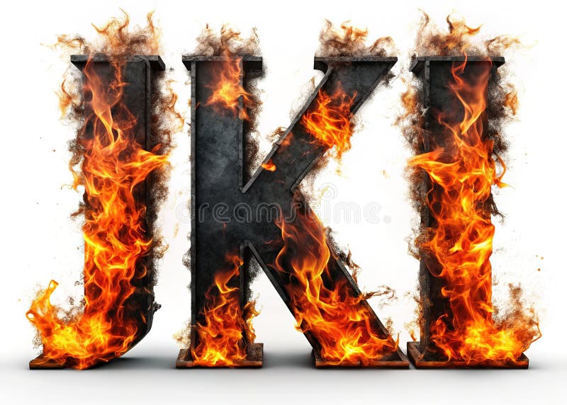 Dramatic Black Fire Letters J K and L Isolated Elegant Typography for ...