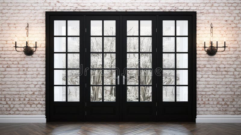 Dramatic Black French Doors Stock Illustration - Illustration of chic ...
