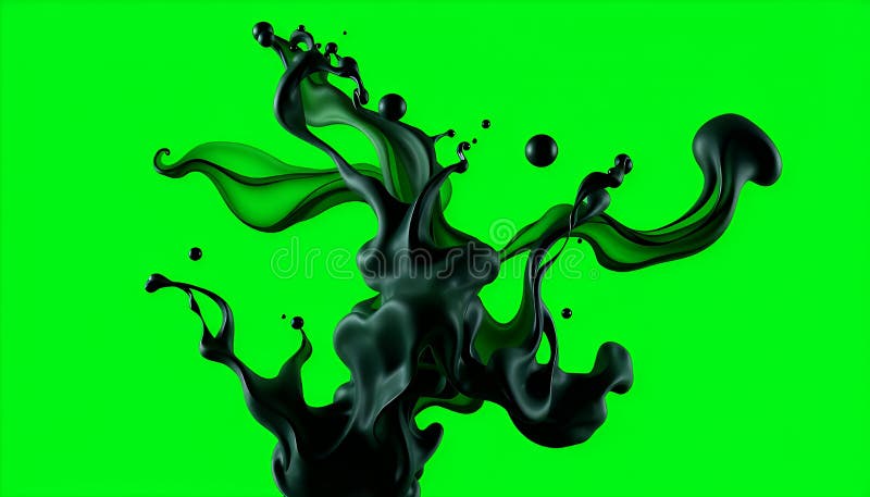 Dramatic Black Liquid Splash Isolated on Green Screen Background for ...