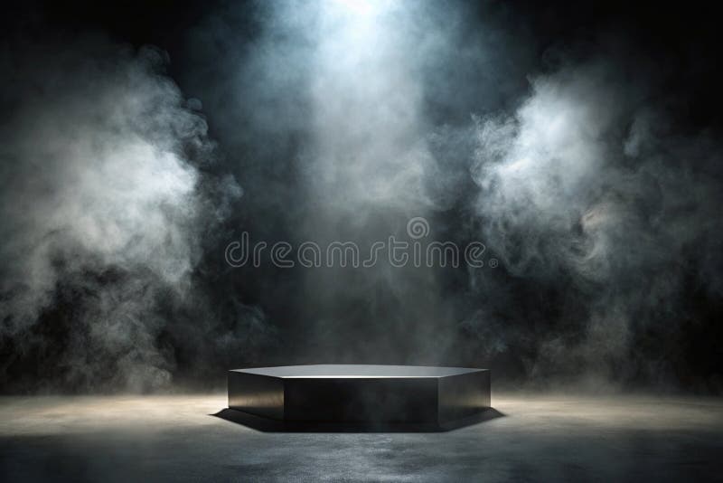 Dramatic Black Podium with Smoke and Spotlight for Product Display ...