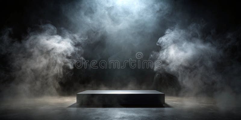 Dramatic Black Podium with Smoke and Spotlight for Product Display ...