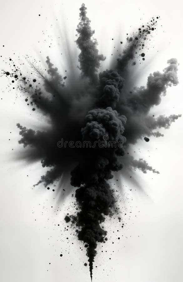 Dramatic Black Powder Explosion Bursts Outward Against White Background ...