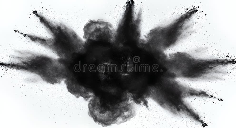 Dramatic Black Powder Explosion on White Background for Creative ...