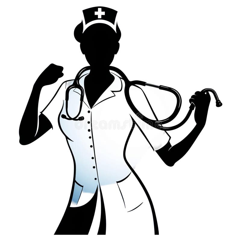 A Dramatic Black Silhouette of a Nurse, Posed in a Powerful Stance ...