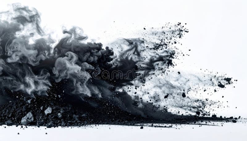Dramatic Black Smoke Burst, Coal Dust Spreading in Perfect Formation ...