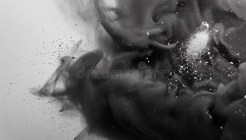 Dramatic Black Smoke and Powder Explosion with Particles on White ...