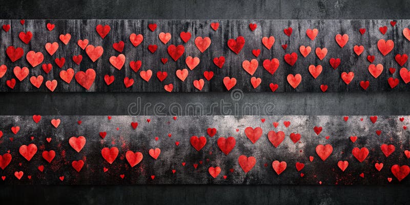 Dramatic Black Textured Banners with Red Hearts a Stunning Panoramic ...