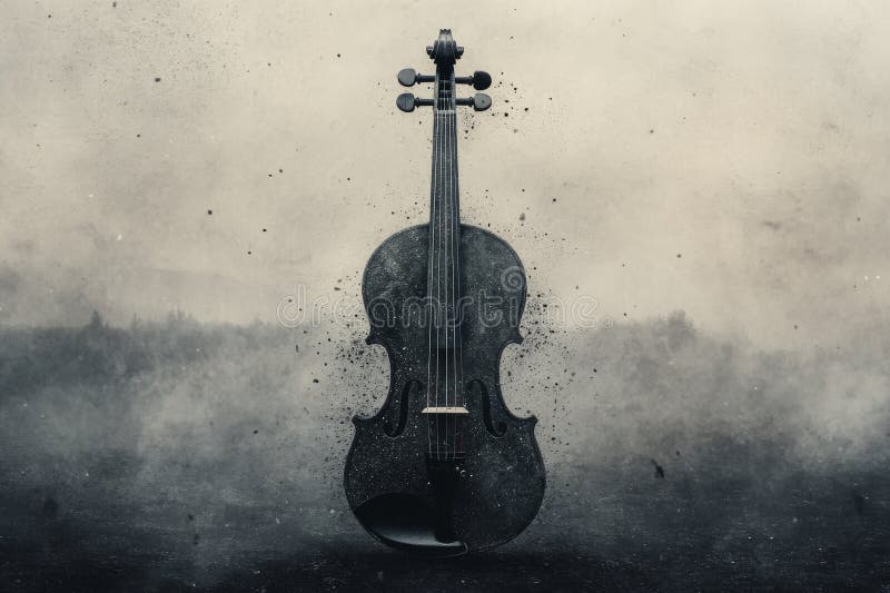 Dramatic Black Violin Surrounded by Swirling Dust on an Atmospheric ...