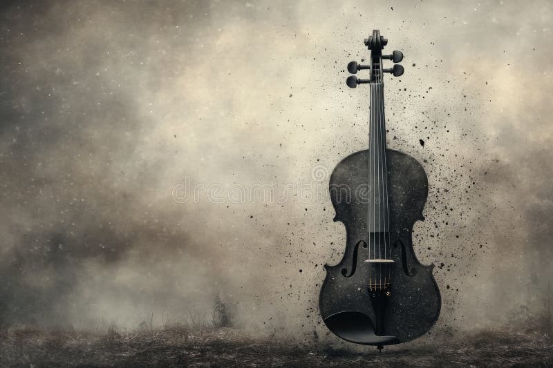 Dramatic Black Violin Surrounded by Swirling Dust on an Atmospheric ...