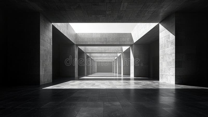Dramatic Black and White Abstract Architecture Scene with Geometric ...