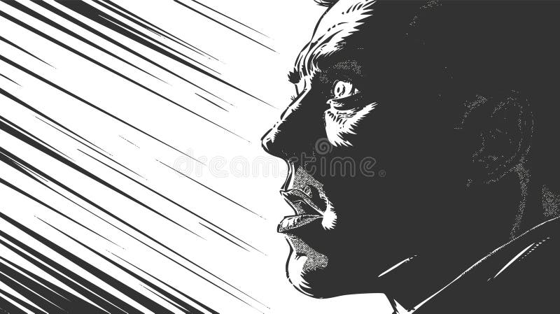 Dramatic Black and White Comic Illustration of a Person in Profile ...