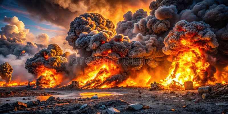 Dramatic Black and White Documentary Photo Devastating Fire Explosion ...