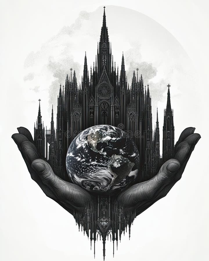 Dramatic Black and White Gothic Cathedral Illustration - Mystical ...
