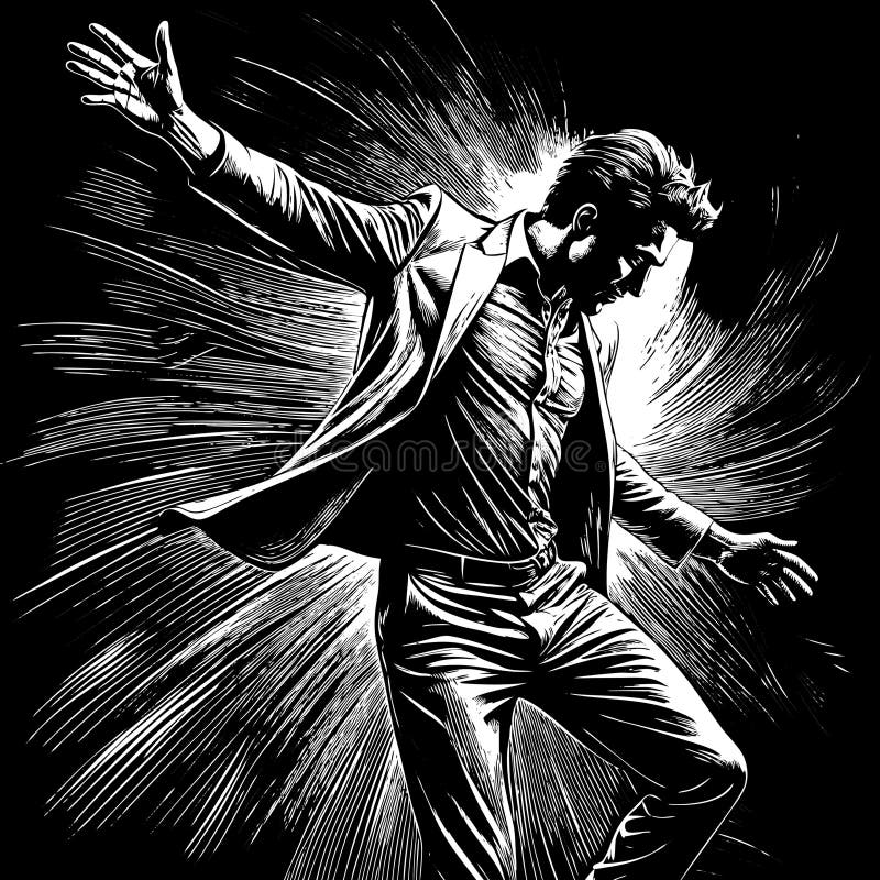 Dramatic Black and White Illustration of a Man in Suit Dancing ...