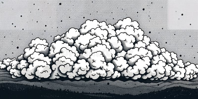 Dramatic Black and White Illustration of a Massive Cumulus Cloud ...