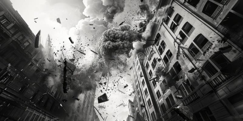 A Dramatic Black and White Image of a Building Explosion. Suitable for ...