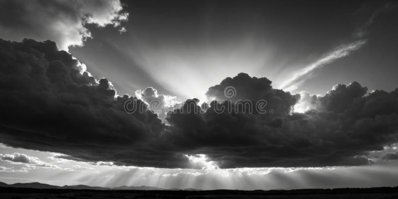 Sun Rays Breaking through Clouds in Black and White Stock Illustration - Illustration of ...