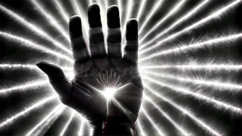 Silhouette of Hand with Radiating Light Beams Stock Video - Video of ...