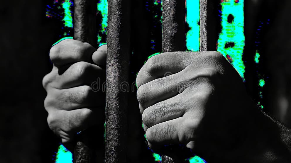 Dramatic Black and White Image of Hands Grasping Prison Bars with AI ...