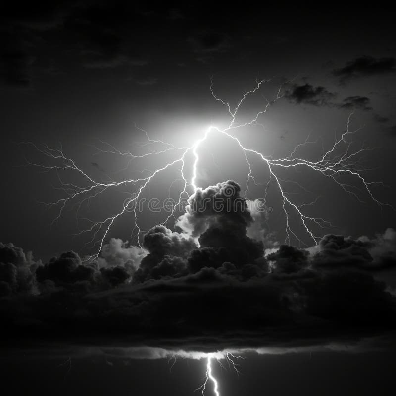 A Dramatic Black and White Image of a Powerful Lightning Storm. Bright ...