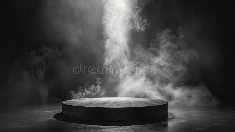A Dramatic Black and White Image of a Round Podium with Smoke and a ...
