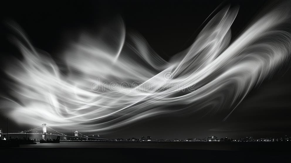 A Dramatic Black and White Image of Swirling Light Patterns in the ...