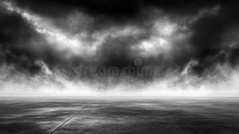 A Dramatic Black and White Landscape with Dark Clouds and a Reflective ...