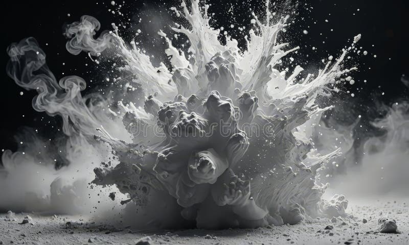 Dramatic Black and White Large Explosion, with Cloud White Powder or ...