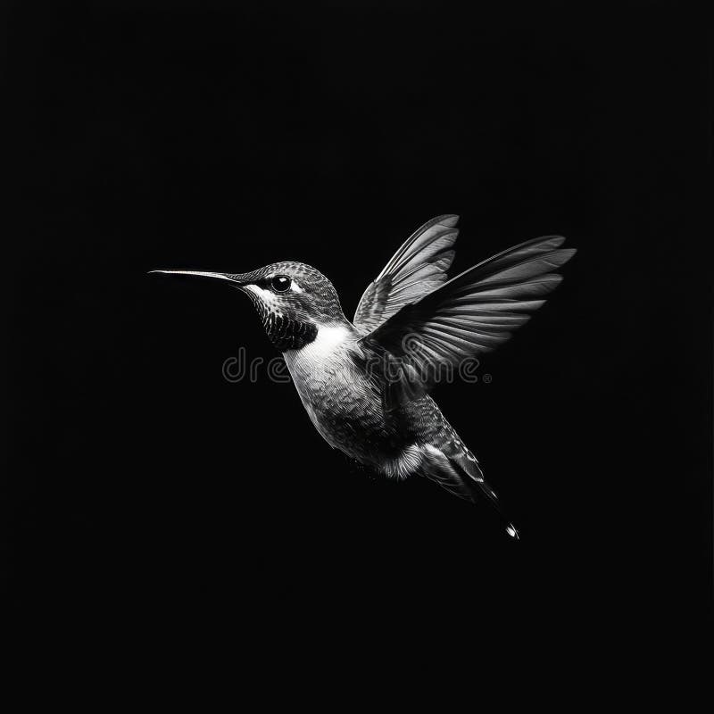 A Dramatic Black and White Photo Showcases a Hummingbird in Flight ...