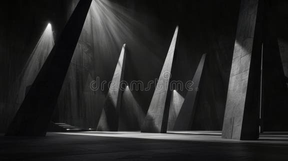 A Dramatic Black and White Photograph of a Room with a Staircase and ...