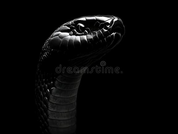 Dramatic Black and White Portrait of Cobra Snake in Dark Shadow Stock ...