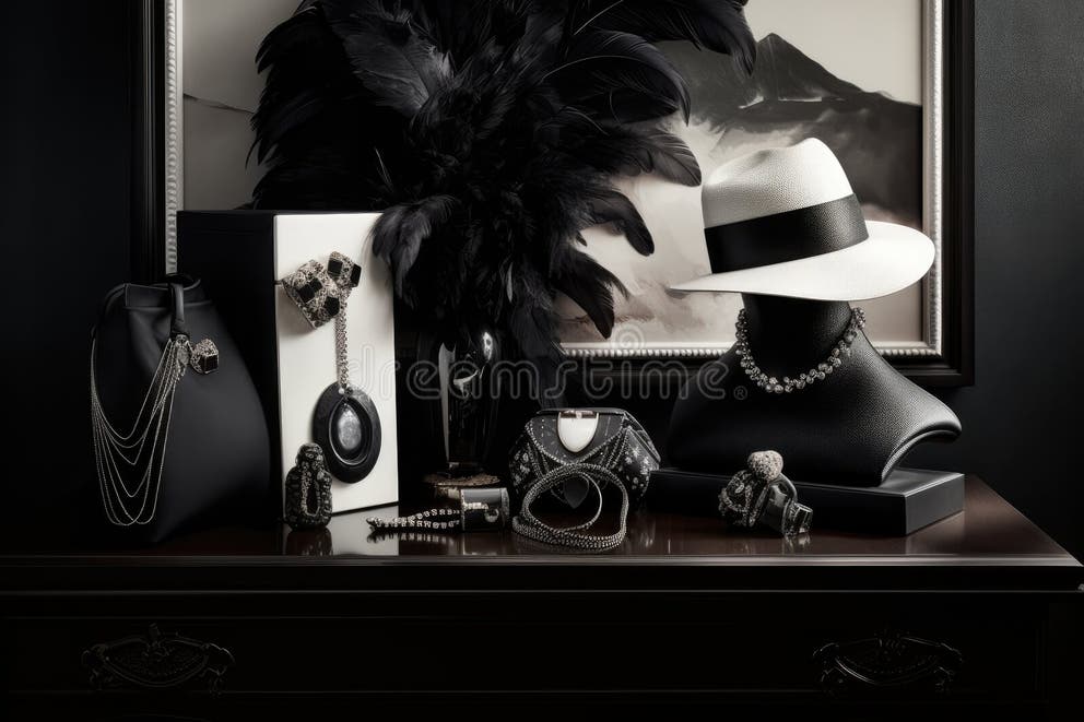 A Dramatic, Black and White Scene with Bold Accessories Stock ...