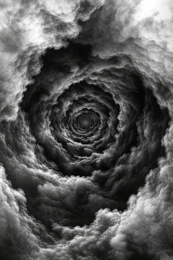 Dramatic Black and White Spiral Cloud Formation Creating a Hypnotic Vortex in the Sky Stock ...