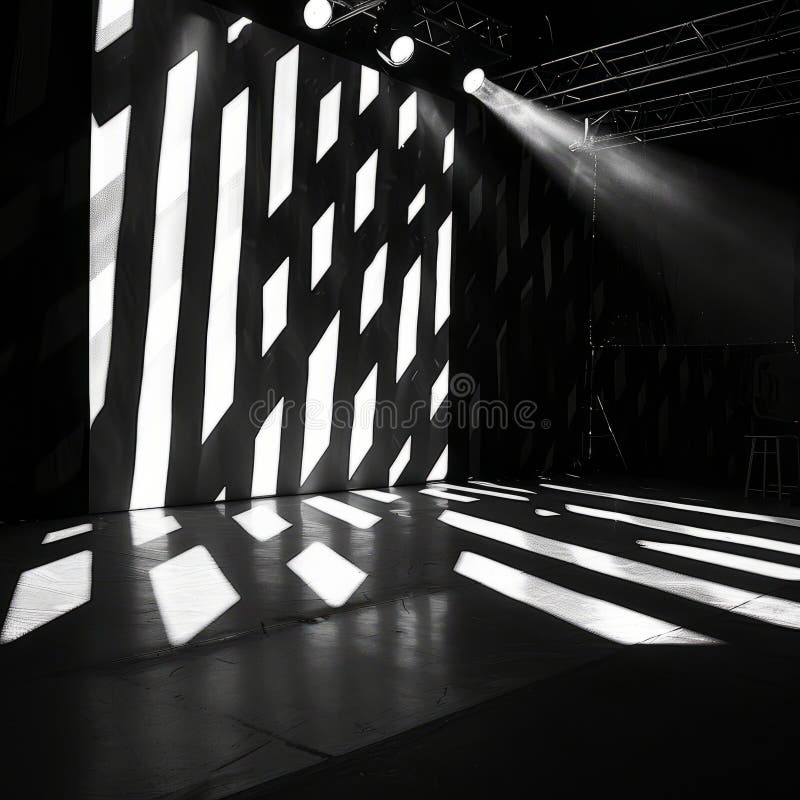 Dramatic Black and White Stage Lighting with Geometric Shadows and ...