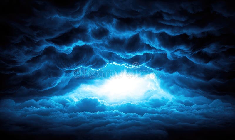 Dramatic Blue Clouds with Bright Light Peeking through, Dark Atmosphere ...
