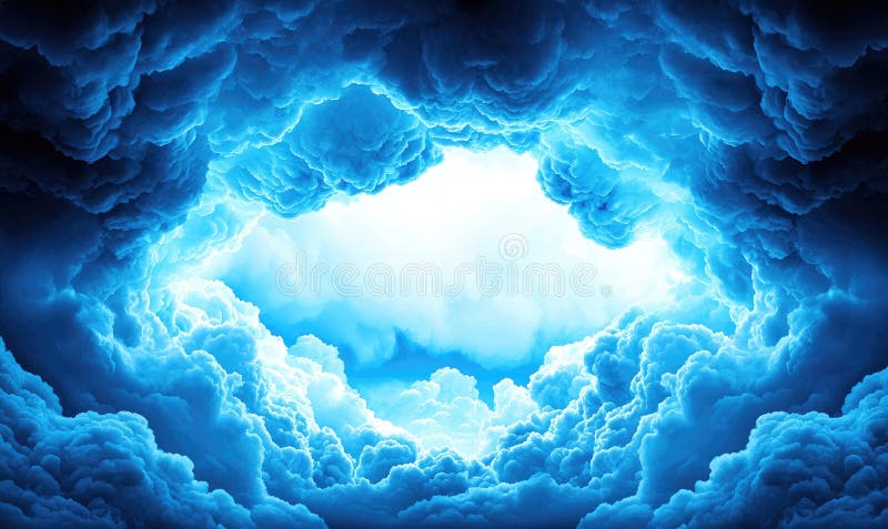 Dramatic Blue Clouds with a Bright Opening in the Sky, Ethereal ...
