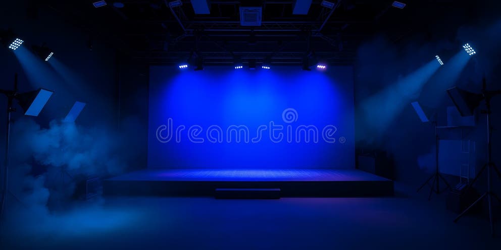 Dramatic Blue Lit Empty Stage Performance Venue Studio Backdrop ...
