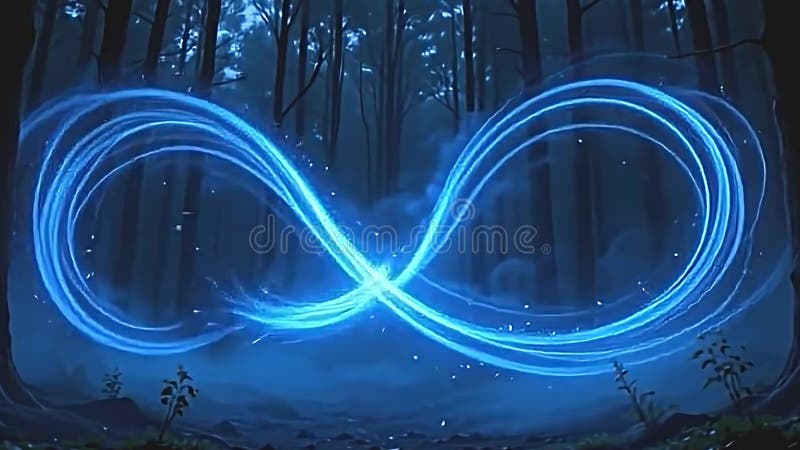 A Dramatic Blue Particle Ribbon Light Effect Weaving through a Dark ...