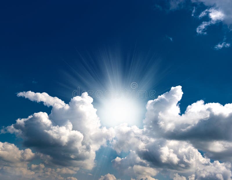 Dramatic Blue Sky with Clouds and Sun Rays Stock Image - Image of soft ...