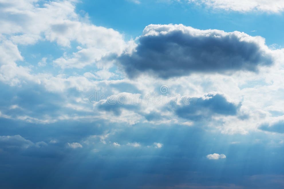 Dramatic Blue Sky with Clouds and Sun Rays.Summer Sun Rays at Sunset ...