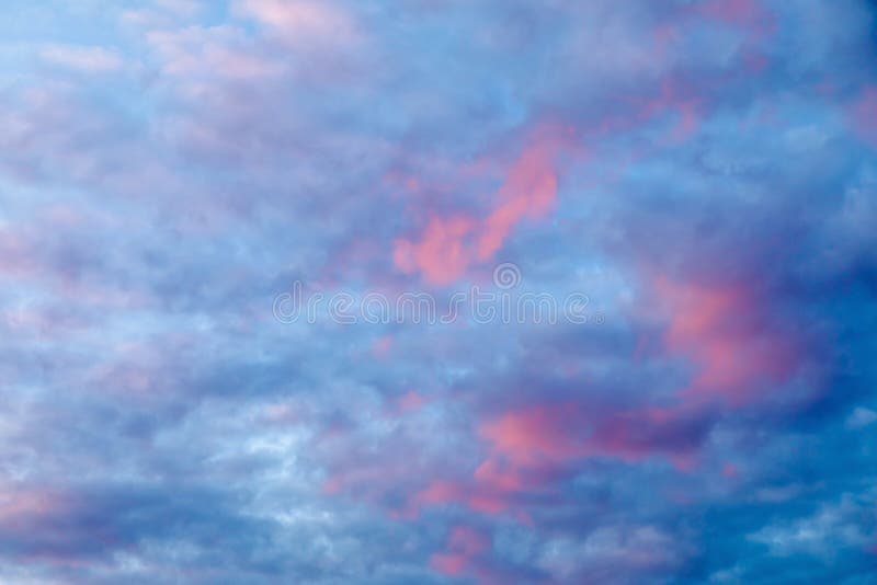 Dramatic Blue Sky with Pink Clouds at Sunset Stock Photo - Image of ...