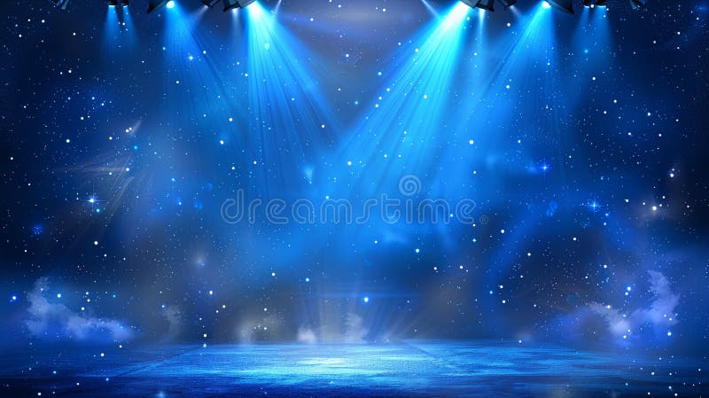 Dramatic Blue Spotlight Background with Glowing Stars and Clouds. AI ...