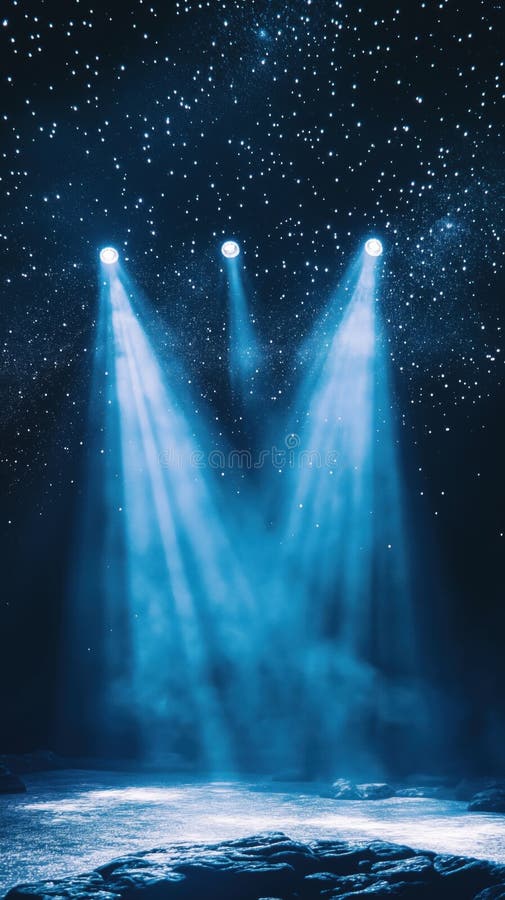Dramatic Blue Spotlight Effects Illuminating Starry Night Sky Over ...