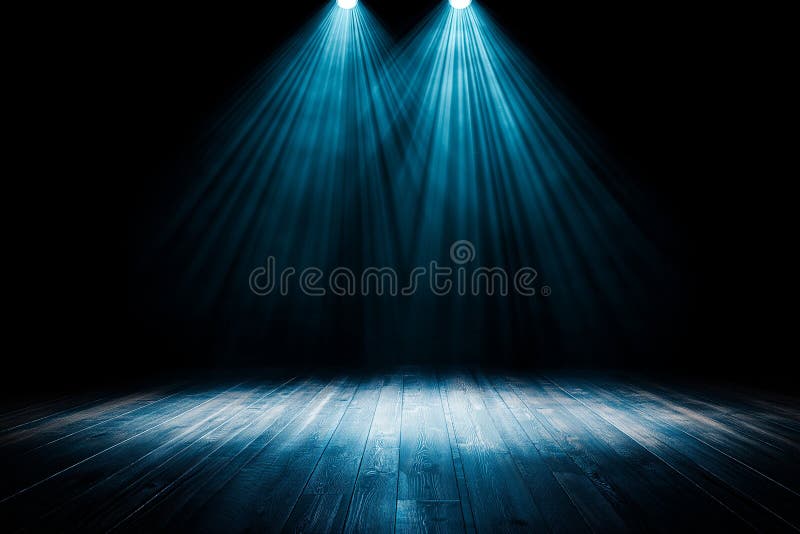 Dramatic Blue Spotlight Illuminates Dark Wooden Stage, Creating ...