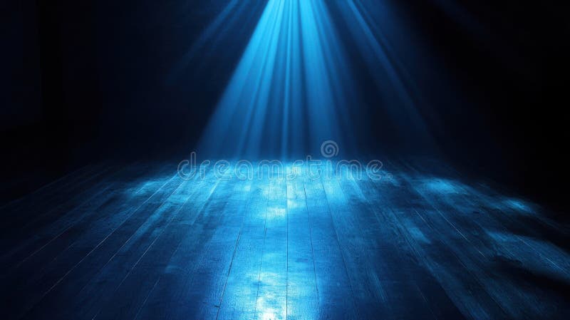 Dramatic Blue Spotlight Illuminating a Dark Wooden Floor in a ...