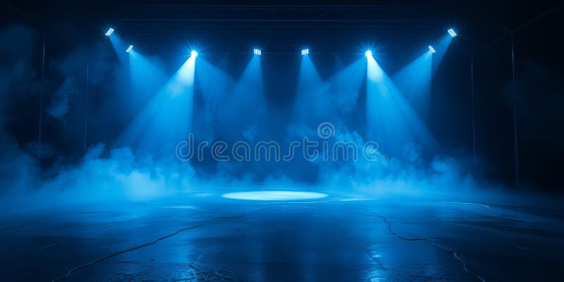 Dramatic Blue Stage Lighting with Smoke Effect Empty Concert Venue ...