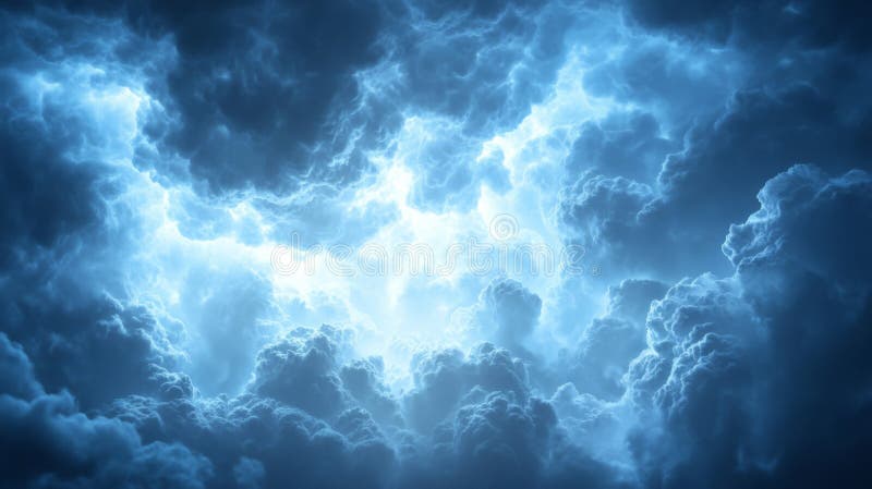 Dramatic Blue Storm Clouds and Bright Light Stock Illustration ...