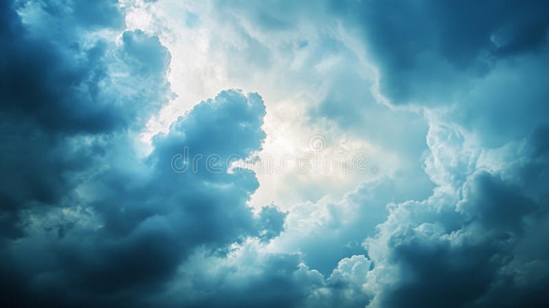 Dramatic Blue Storm Clouds and Bright Light Stock Illustration ...